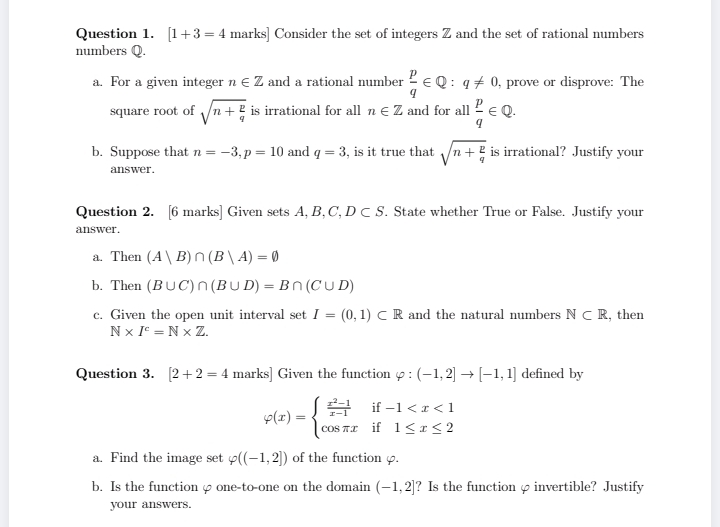 Question 1. [1 + 3 = 4 ﻿marks] ﻿Consider the set of | Chegg.com