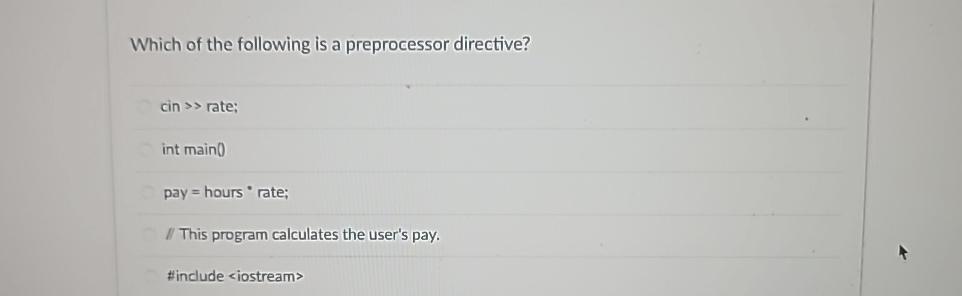 Solved Which of the following is a preprocessor | Chegg.com