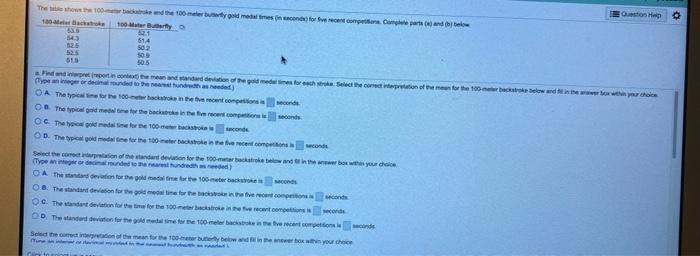 Solved The table shows the 100-meter backstroke and the | Chegg.com