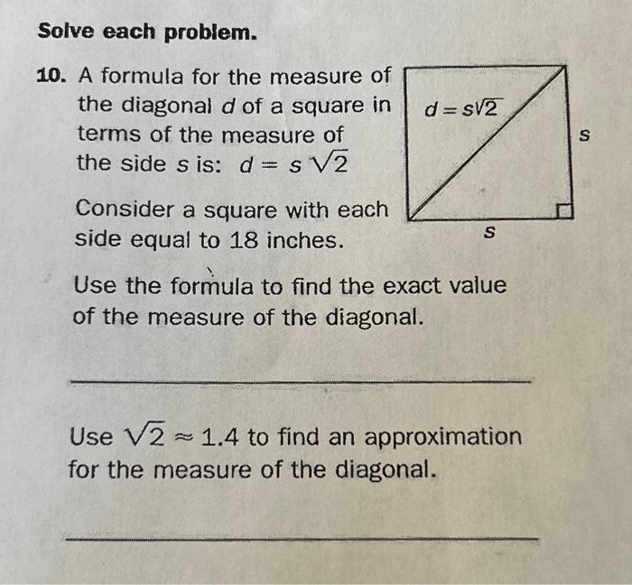Solved the side s is: d=s2 Consider a square with each side | Chegg.com