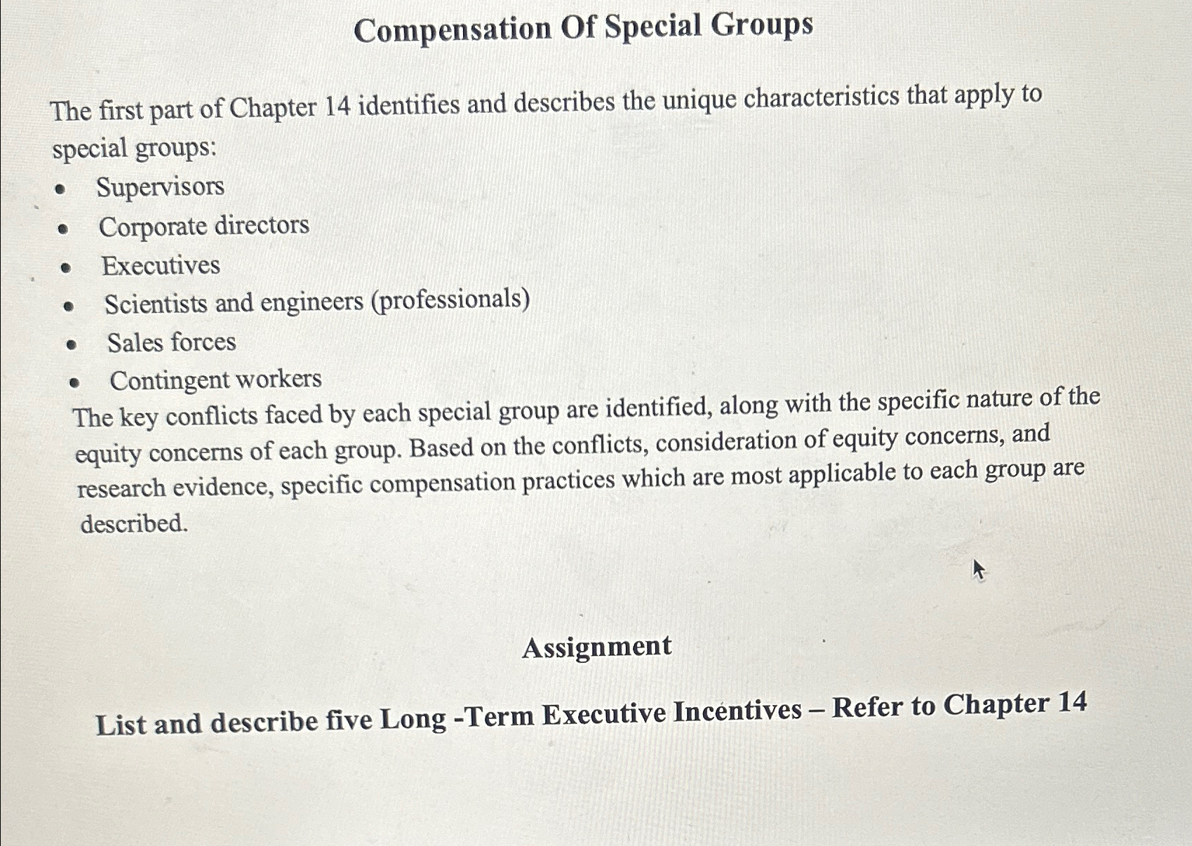 Solved Compensation Of Special GroupsThe first part of | Chegg.com