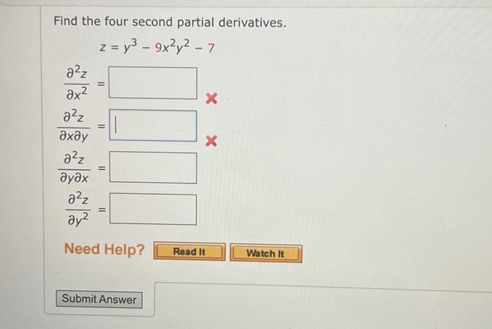 Solved Find the four second partial derivatives. | Chegg.com