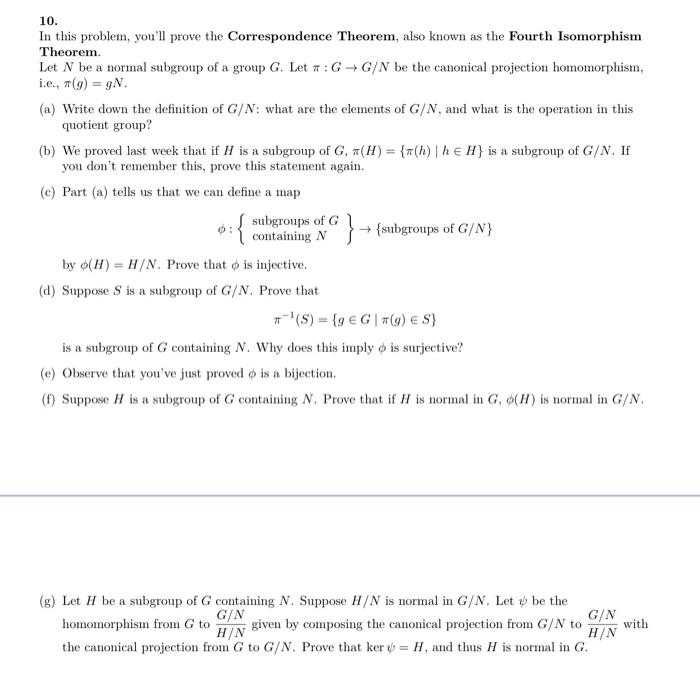 Solved 10. In this problem, you'll prove the Correspondence | Chegg.com