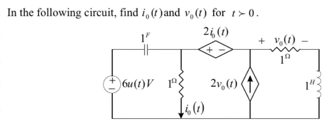 Solved In the following circuit, find i0(t) ﻿and v0(t) ﻿for | Chegg.com
