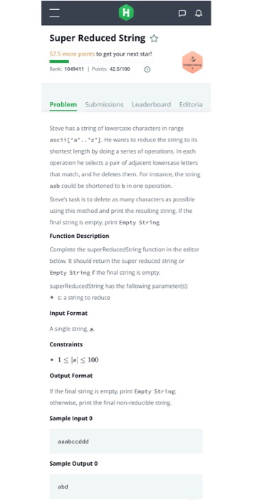 Solved P o HI Super Reduced String 57.5 more points to get | Chegg.com
