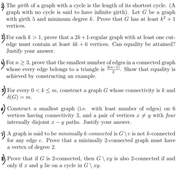 Solved 2 The girth of a graph with a cycle is the length of | Chegg.com