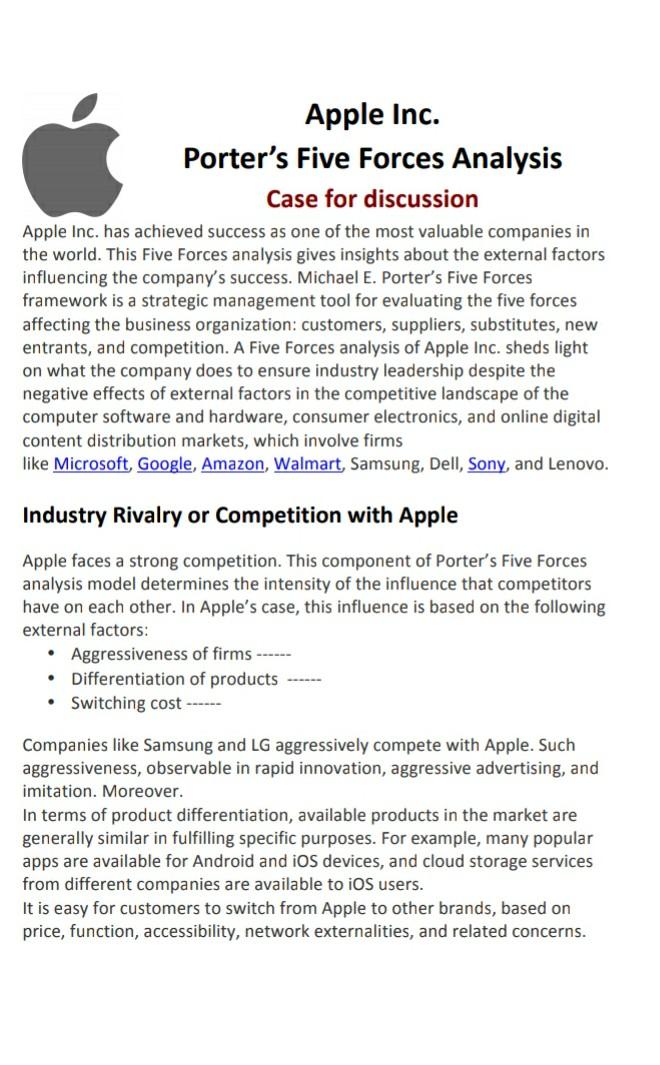 Solved Apple Inc. Porter's Five Forces Analysis Case for | Chegg.com