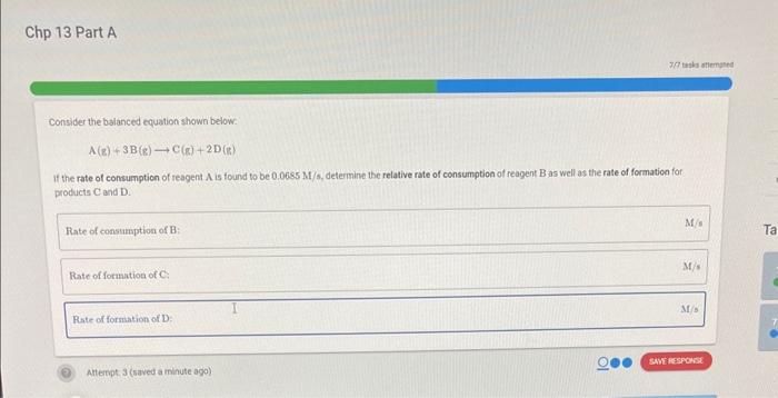 Solved Consider the balanced equation shown below: A(g)+3 B( | Chegg.com