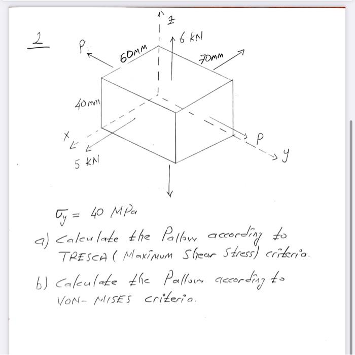 Solved σy=40MPa a) Calculate the Pallow according to TRESCA | Chegg.com