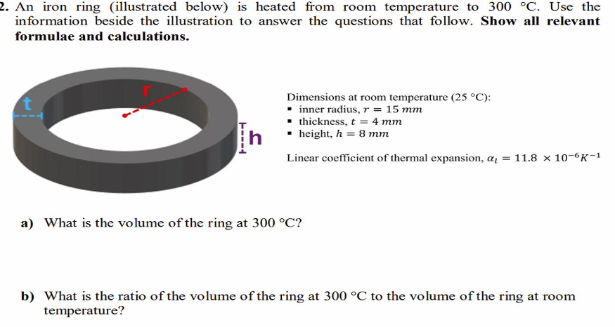 Solved An iron ring (illustrated below) ﻿is heated from room | Chegg.com