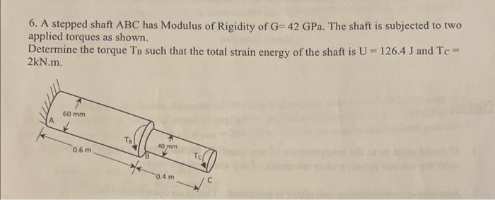 Solved 6. A stepped shaft ABC has Modulus of Rigidity of | Chegg.com
