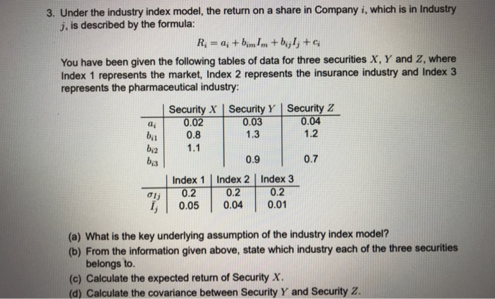 3. Under the industry index model, the return on a | Chegg.com