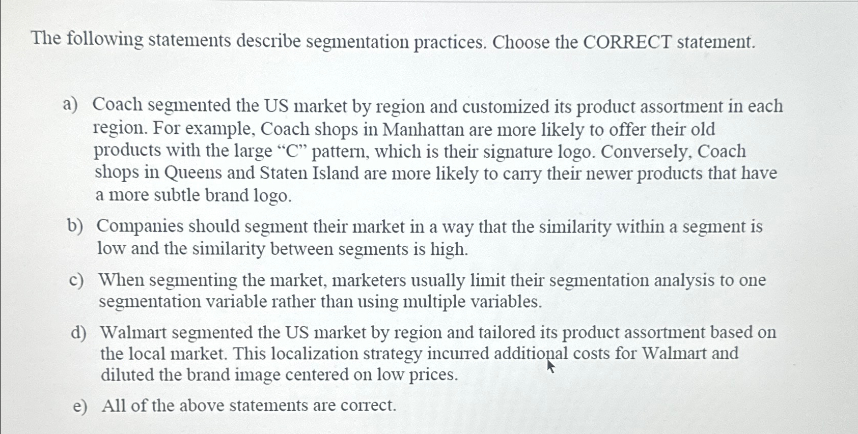 Solved The following statements describe segmentation | Chegg.com