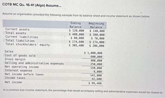 Solved COTB MC Qu. 16-41 (Algo) Assume... Assume an | Chegg.com