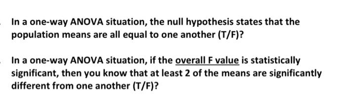 Solved In a one-way ANOVA situation, the null hypothesis | Chegg.com