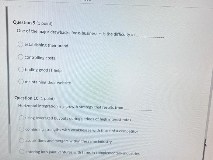 Solved Question 9 (1 point) One of the major drawbacks for | Chegg.com