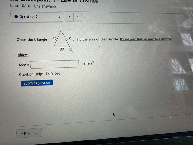 Solved Given the triangle15 , ﻿find the area of the | Chegg.com