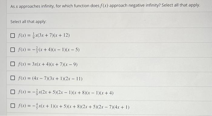 Solved As x approaches infinity, for which function does | Chegg.com