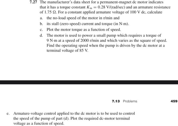 Solved 7.27 The manufacturer's data sheet for a permanent | Chegg.com