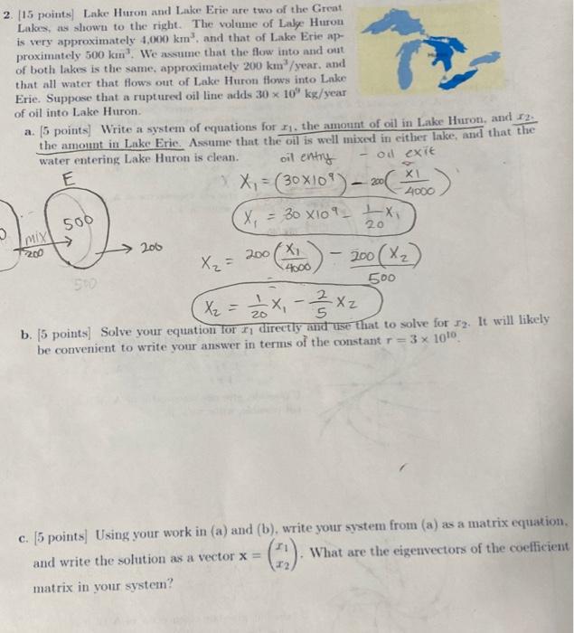 Solved 2. [15 points] Lake Huron and Lake Erie are two of | Chegg.com