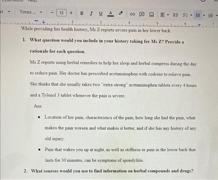 Solved While providing her health history, Ms Z reports | Chegg.com