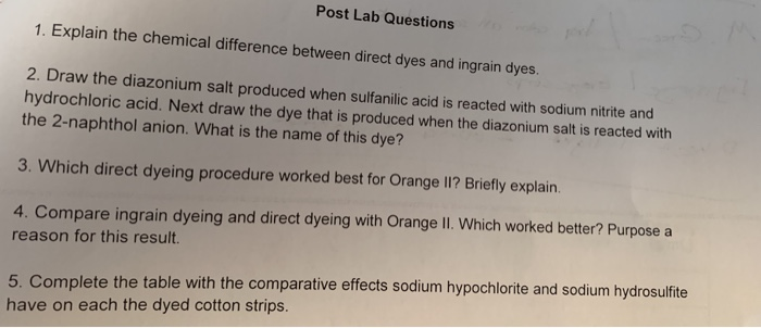 Solved Post Lab Questions 1. Explain the chemical difference | Chegg.com