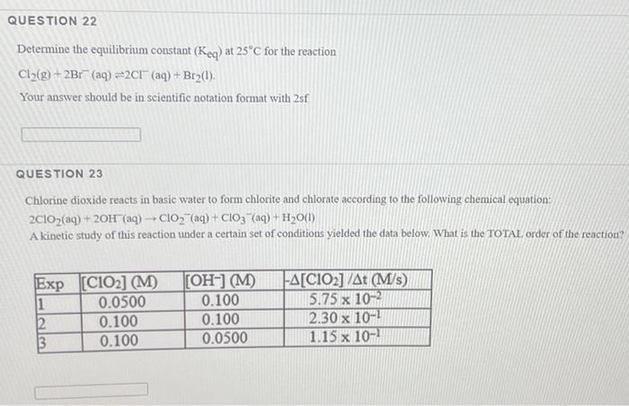 QUESTION 22 Determine the equilibrium constant (Keq) | Chegg.com