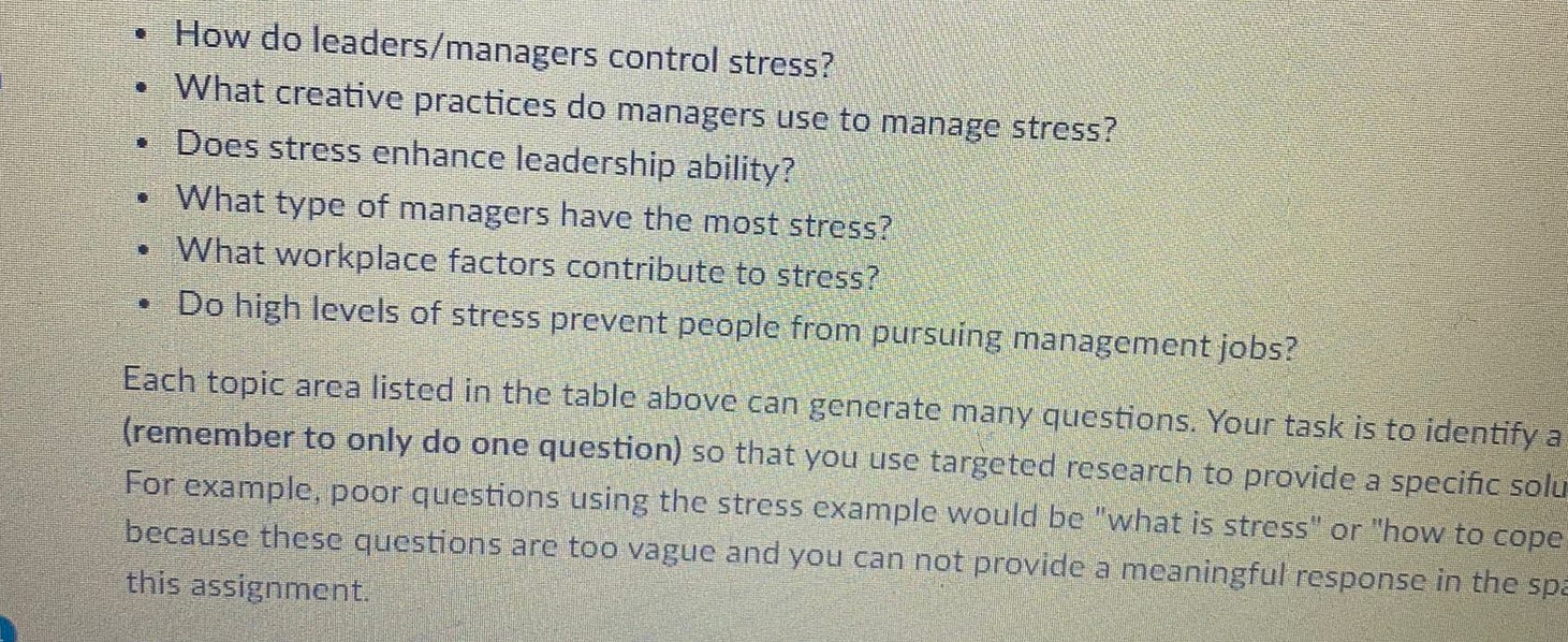 Solved How do leaders/managers control stress?-What creative | Chegg.com