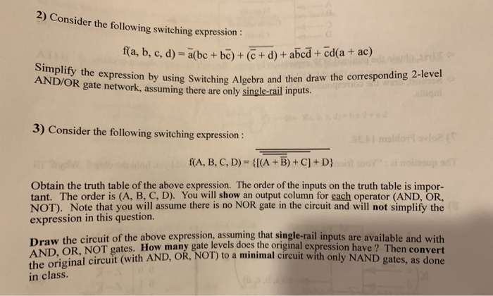 Solved 2) Consider the following switching expression: f(a, | Chegg.com