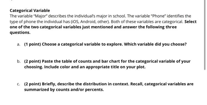 Solved Categorical Variable The variable "Major" describes | Chegg.com