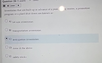 Solved Question 26 (1 ﻿point)Inventories that are built up | Chegg.com