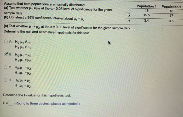 Solved Population 1 Assume that both populations are | Chegg.com