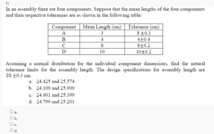 Solved In an assembly there are four components. Suppose | Chegg.com