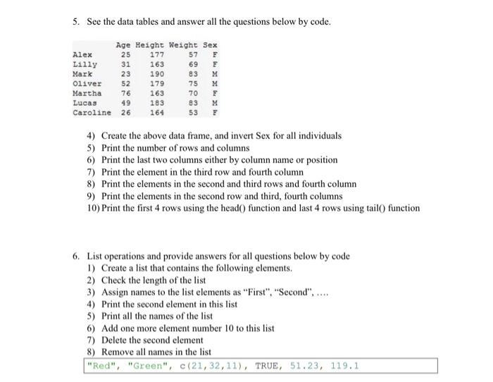 Solved 5. See the data tables and answer all the questions | Chegg.com