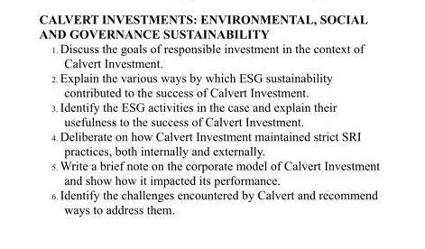 Solved CALVERT INVESTMENTS: ENVIRONMENTAL, SOCIAL AND | Chegg.com