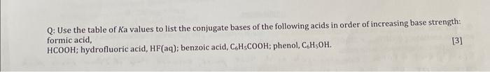 Solved Q: Use the table of Ka values to list the conjugate | Chegg.com