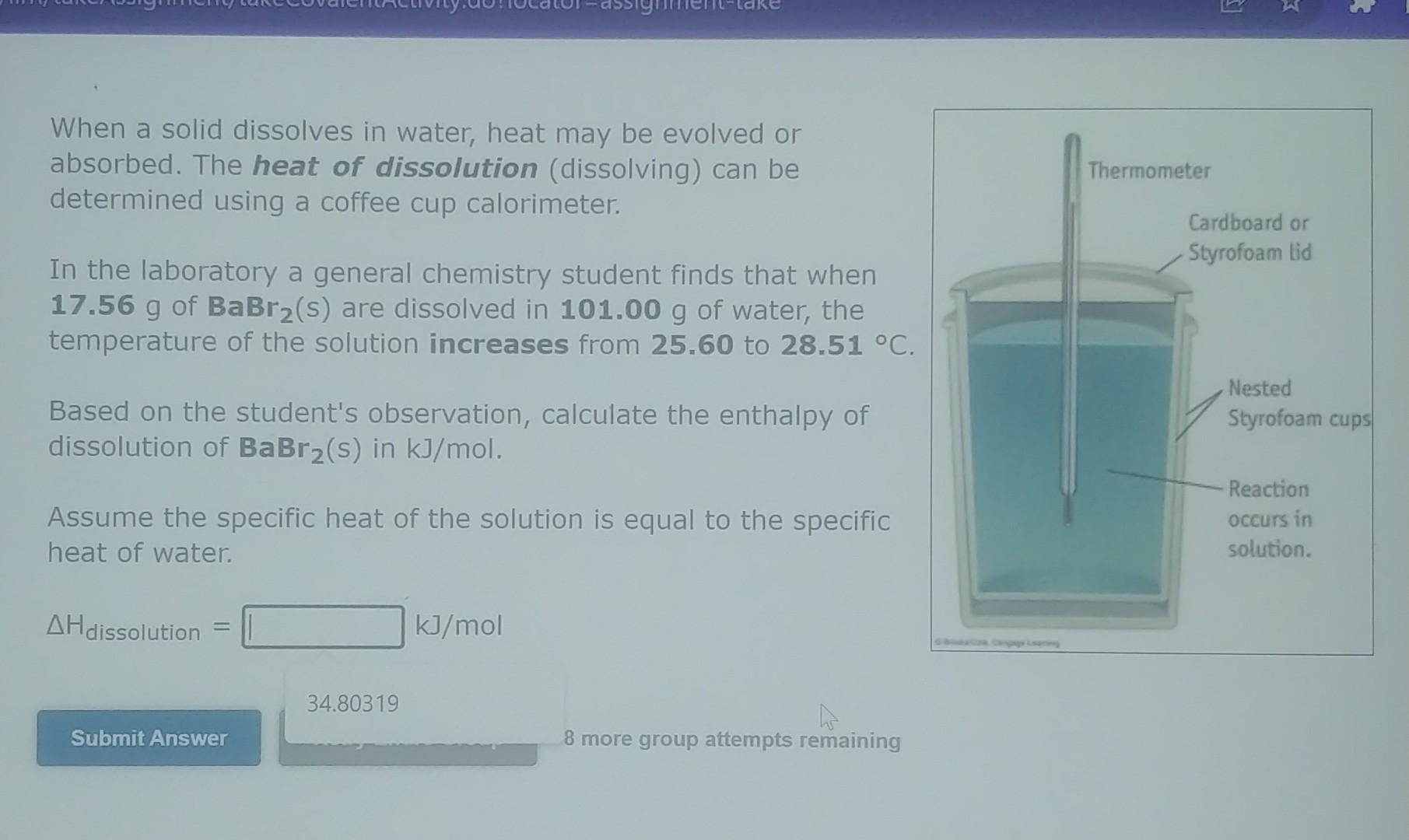 Solved When a solid dissolves in water, heat may be evolved | Chegg.com