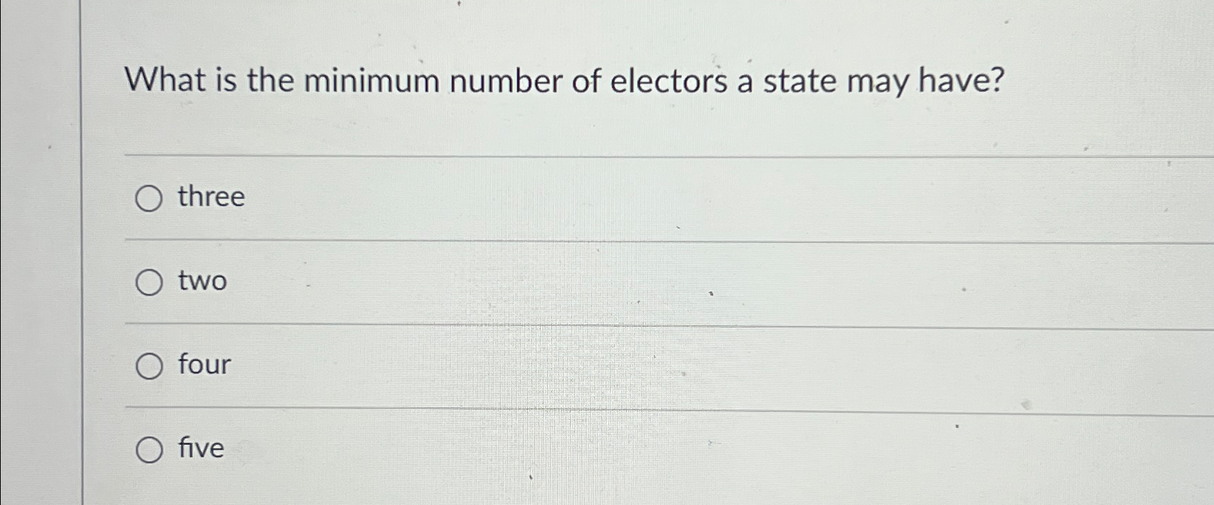Solved What is the minimum number of electors a state may | Chegg.com