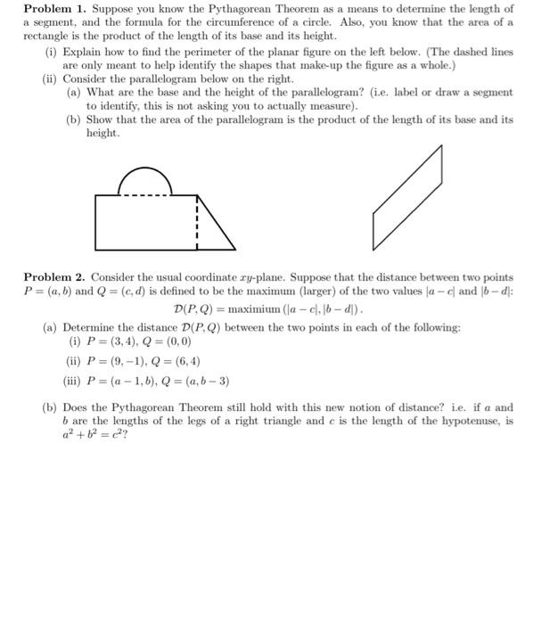 Solved Problem 1. Suppose you know the Pythagorean Theorem | Chegg.com
