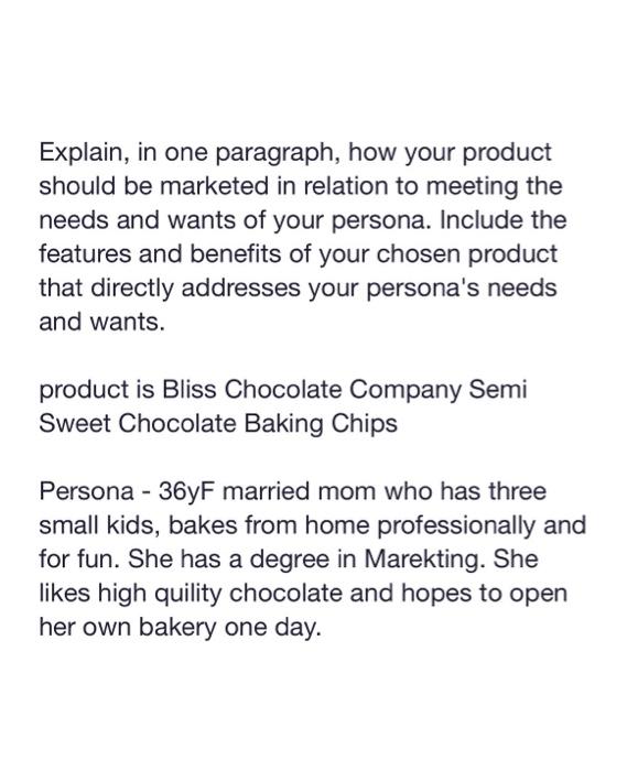 Solved Explain, in one paragraph, how your product should be | Chegg.com