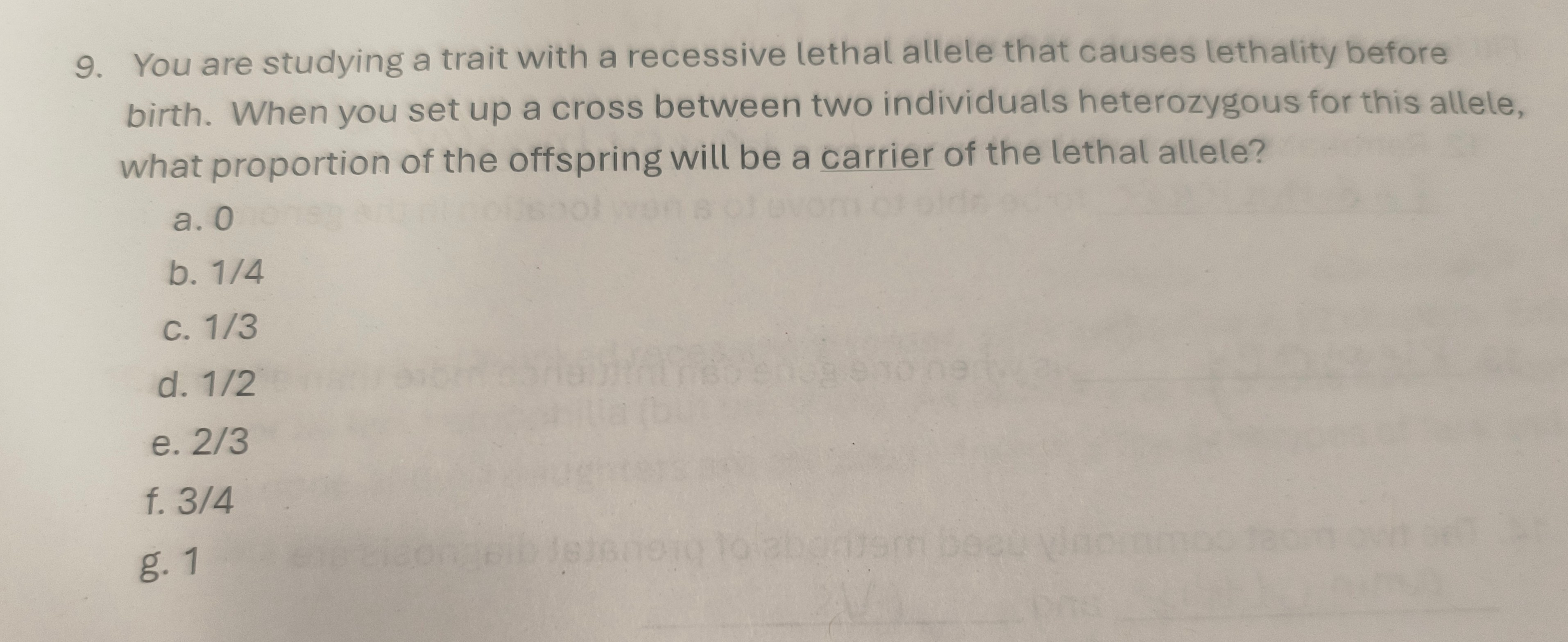 Solved 9. ﻿You are studying a trait with a recessive lethal | Chegg.com