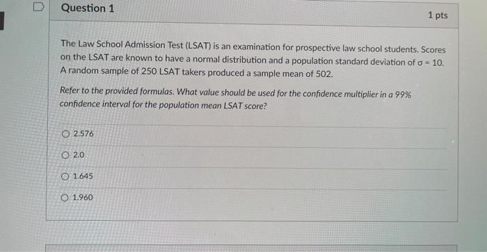 Solved The Law School Admission Test (LSAT) is an | Chegg.com