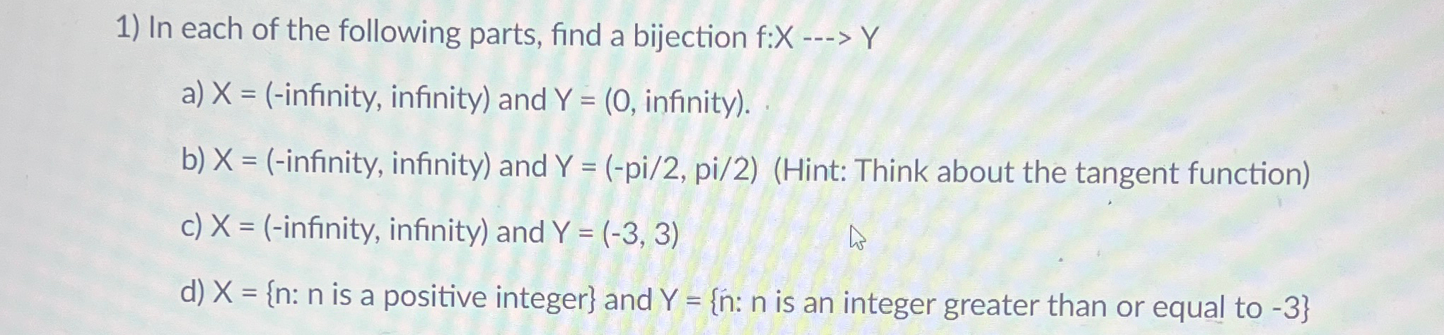 In each of the following parts, find a bijection | Chegg.com