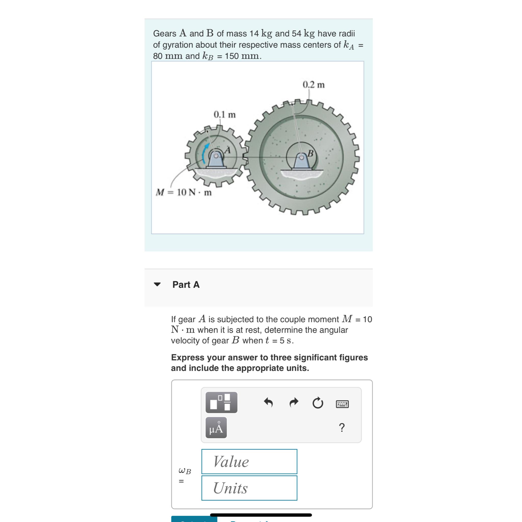 Solved Gears A and B ﻿of mass 14kg ﻿and 54kg ﻿have radii of | Chegg.com