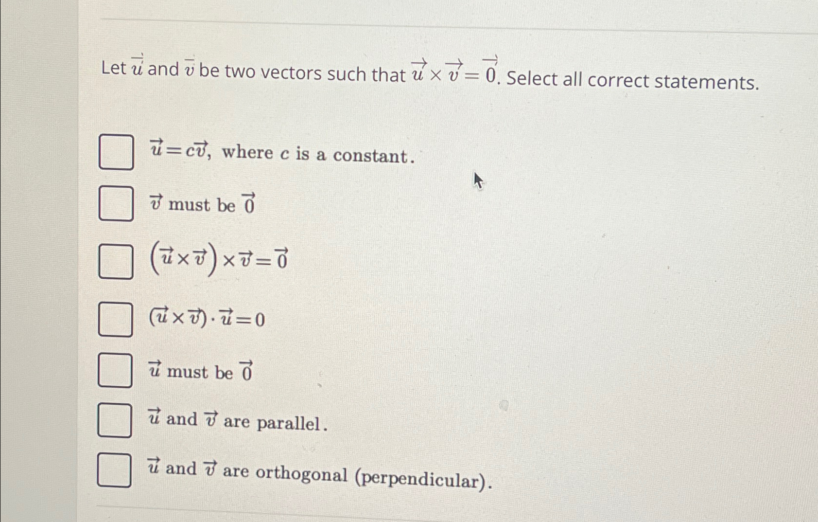 Solved Let vec(u) ﻿and ?bar (v) ﻿be two vectors such that | Chegg.com
