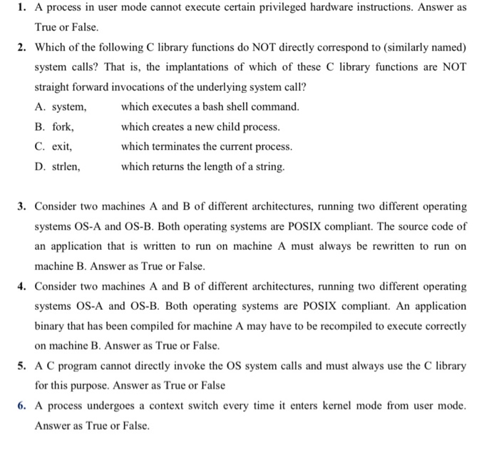 Solved 1 A Process In User Mode Cannot Execute Certain 8655