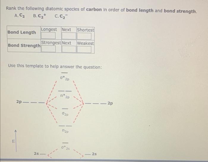 Solved Rank the following diatomic species of carbon in | Chegg.com