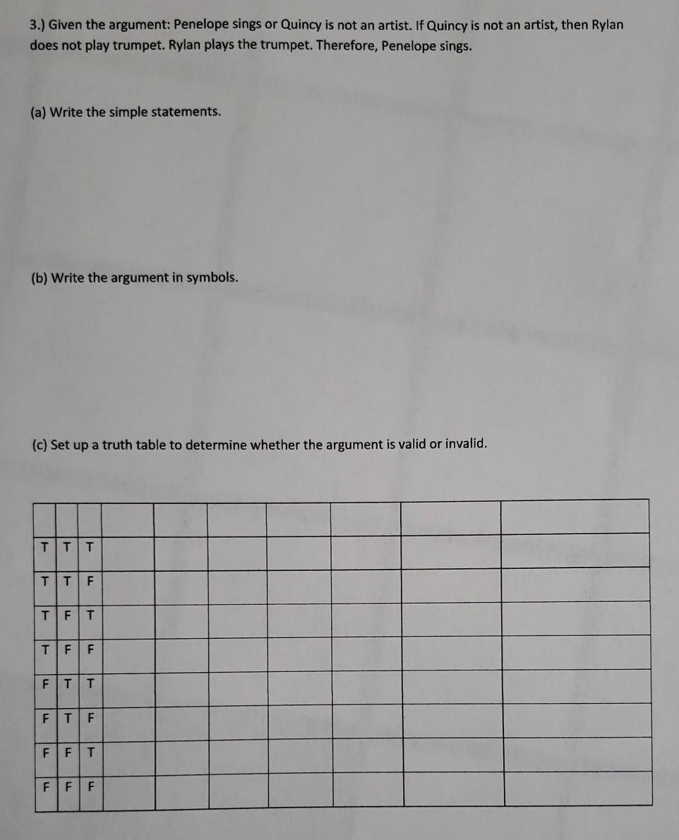Solved 1.) Decide whether each argument is valid or invalid | Chegg.com