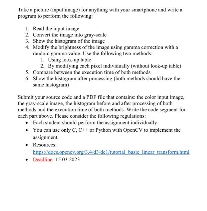 Solved Take a picture (input image) for anything with your | Chegg.com