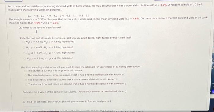 x be a random variable representing dividend yield of | Chegg.com
